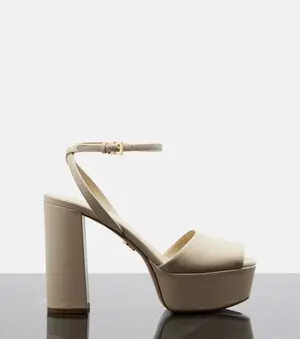 Prada Leather Platform Sandals With Buckle-fastening Ankle Strap - Beige
