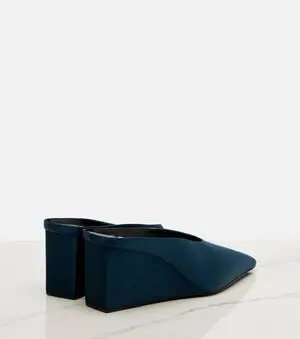 Alaïa Cube Satin Wedge Mules Bleu Petrole - Blue