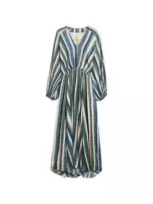 Momoni Francisco V-neck Maxi Dress With Stripes And Slit - Blue