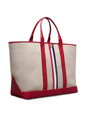 Thom Browne Striped Leather Handles Tote - Neutrals