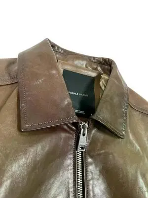 PURPLE BRAND Distressed Leather Zip Jacket