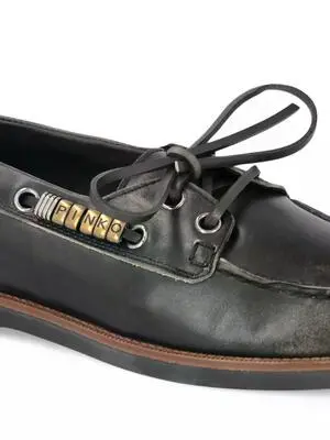 Pinko Leather Lace-up Loafers With Metallic Detailing