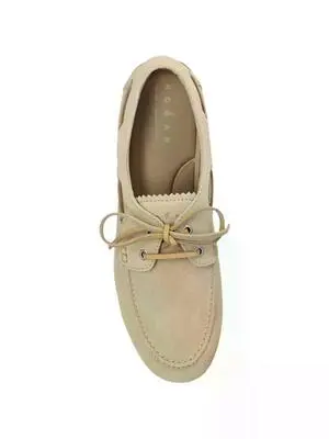 Hogan Beige Suede Boat Shoes With Studded Sole