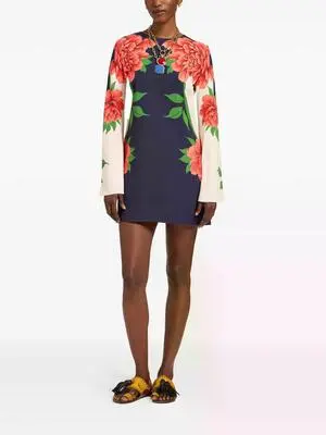 La DoubleJ Queen Peony Floral Bell-sleeve Mini Dress