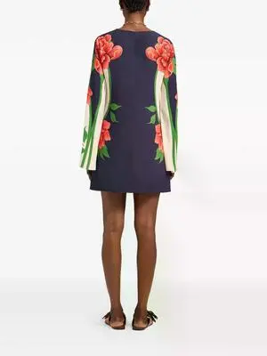 La DoubleJ Queen Peony Floral Bell-sleeve Mini Dress
