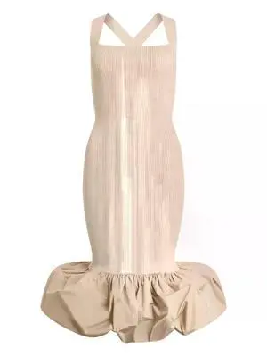 PATOU Ribbed Knit Midi Dress With Ruffled Hem