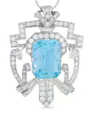 LB EXCLUSIVE 14k White Gold Diamond And Aquamarine Pendant - Silver