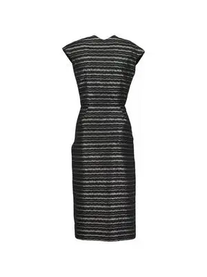 Vintage Sleeveless Striped V-neck Dress With Bow Back