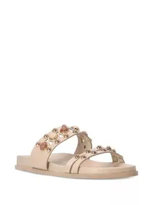 KOTRIS SANDALS Embellished Leather Fussbett Sandals - Neutrals