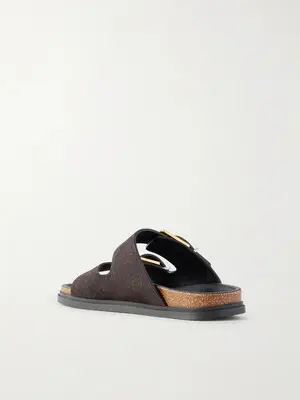 THE ROW Buckled Suede Slides - Brown