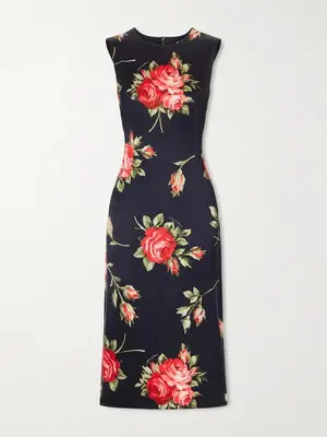 Dolce & Gabbana Floral-print Satin Midi Dress - Black