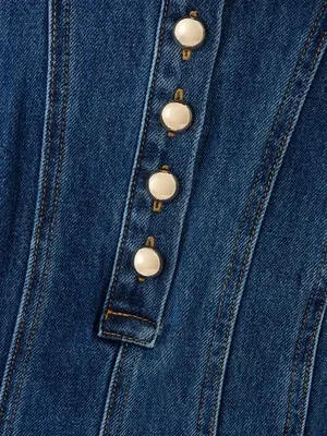 SELF-PORTRAIT Paneled Broderie Anglaise Denim Mini Dress