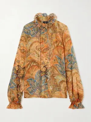 Etro Ruffled Paisley-print Silk Blouse - Orange