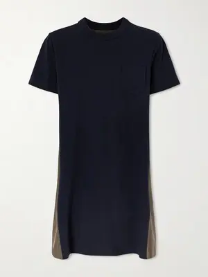 Sacai Paneled Cotton-blend Jersey Mini Dress - Blue