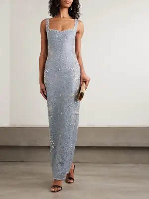 CLIO PEPPIATT Embellished Stretch-mesh Gown