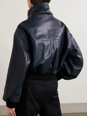 Nour Hammour Briar Cropped Leather Bomber Jacket - Blue