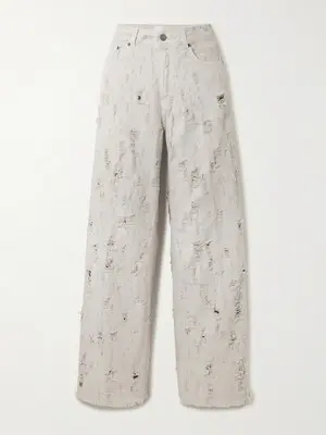 HAIKURE Bethany Destroy Mid-rise Wide-leg Jeans - Gray