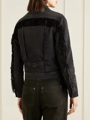 Ralph Lauren Emerson Cropped Denim Jacket With Leather Trim And Fringe