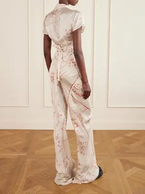 Rick Owens Bias Paneled Printed Satin Trousers