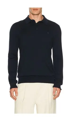 Polo Ralph Lauren Long Sleeve Merino Wool Button Placket Polo Sweater - Navy