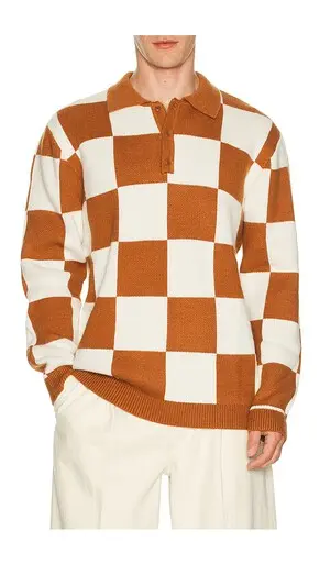 RHYTHM Rhumba Check Knit Polo In . Also - Brown