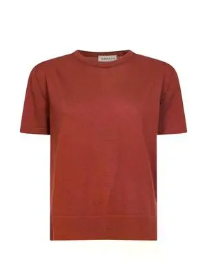 BLANCA VITA Ribbed Short-sleeve Knit Top - Brown