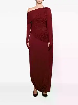 CHATS BY C.DAM Draped Brooch One-shoulder Maxi Dress - Red