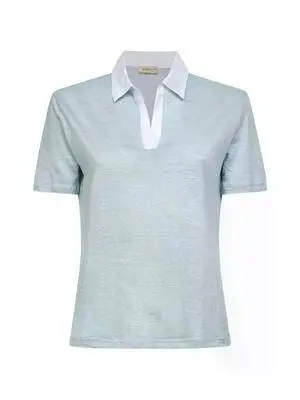 BLANCA VITA Poplin V-neck T-shirt - Blue