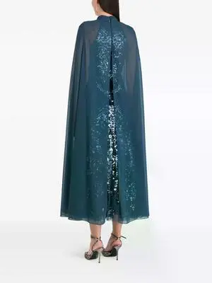 NEEDLE & THREAD Embellished Sequined Midi Dress With Cape Detail