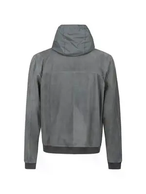 MOORER Suede Hooded Jacket With Press-stud Fastening - Grey