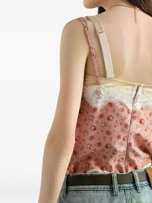 Dolce & Gabbana Floral Print Lace Trimmed Sleeveless Top - Pink