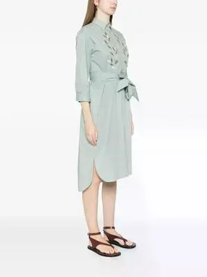 ROSSO 35 Embroidered Tie-waist Midi Shirt Dress