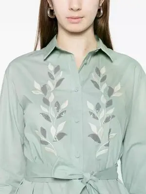 ROSSO 35 Embroidered Tie-waist Midi Shirt Dress