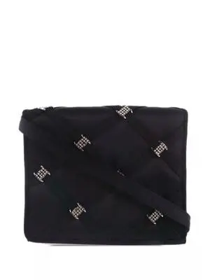 FERRAGAMO Satin Vara Rhinestone Crossbody Bag - Black