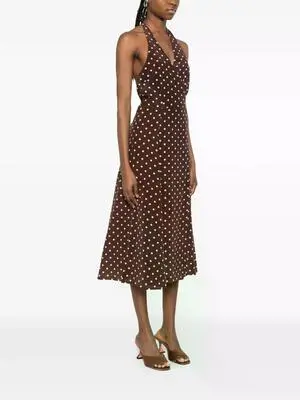 P.a.r.o.s.h Halterneck Polka Dot Midi Dress - Brown