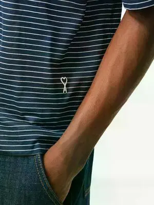 AMI Paris De Coeur Striped Mercerised Jersey Polo Shirt