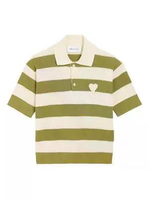 AMI Paris De Coeur Striped Knit Polo
