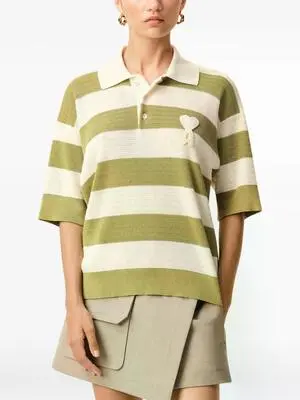 AMI Paris De Coeur Striped Knit Polo