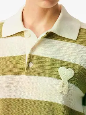 AMI Paris De Coeur Striped Knit Polo