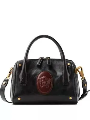 Versace Roomy Small Leather Boston Bag With Medusa Cameo - Black