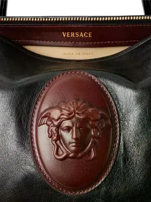 Versace Roomy Small Leather Boston Bag With Medusa Cameo - Black