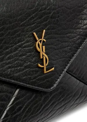 Saint Laurent Grained Leather Pouch With Chain Strap - Black