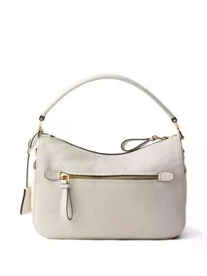 Prada Leather Shoulder Bag With Metal Lettering Logo - Neutrals