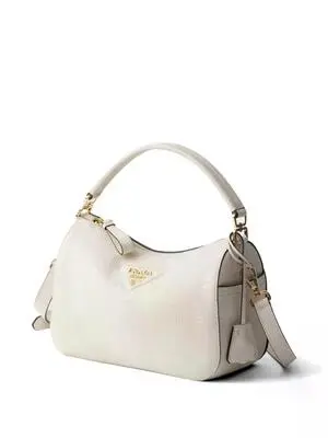 Prada Leather Shoulder Bag With Metal Lettering Logo - Neutrals