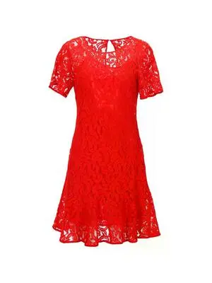 Michael Kors Short Sleeve Lace Dress - Red