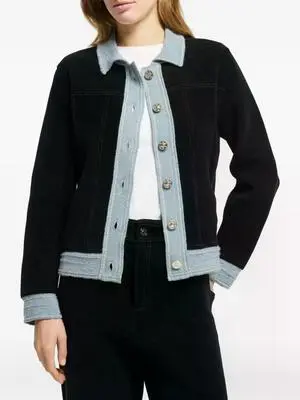 BARRIE Suede-effect Denim Jacket With Cashmere Detailing