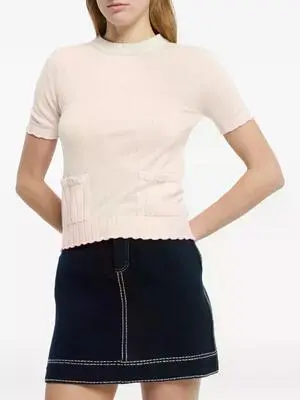 BARRIE Ribbed Detailing Cashmere Top - Pink