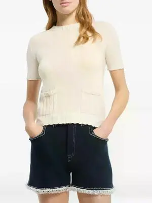 BARRIE Ribbed Detailing Cashmere Top - Neutrals