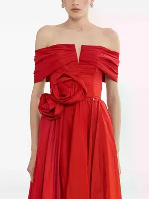 NISSA Floral Appliqué Maxi Dress - Red