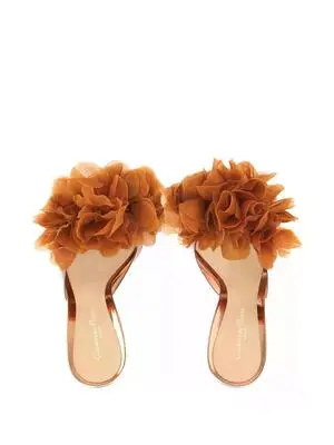 GIANVITO ROSSI Floral Embellished Open Toe Sandals - Neutrals